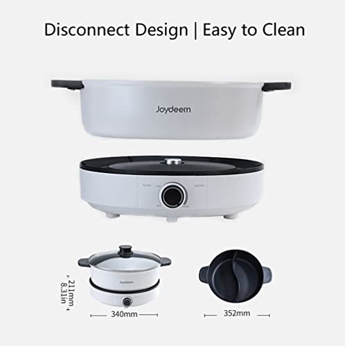 Joydeem Multifunctional Electric Hot Pot with Divider JD-DHG5A,Shabu Shabu Hot Pot,Double Flavor Non-Stick Hot Pot,Temperature Control,Large Capacity 5L for 6~8 people,1500W,White