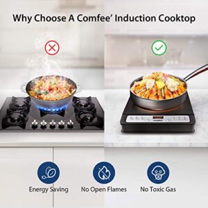 COMFEE’ 1800W Digital Electric Portable Induction Cooktop Countertop Burner, with 8 Power & Temperature Settings & 180 Mins Timer Auto Shut Off and Energy-saving