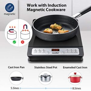 COMFEE’ 1800W Digital Electric Portable Induction Cooktop Countertop Burner, with 8 Power & Temperature Settings & 180 Mins Timer Auto Shut Off and Energy-saving