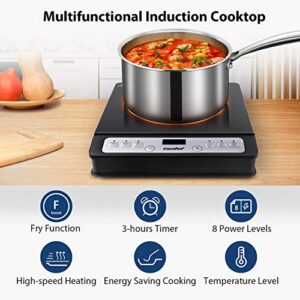 COMFEE’ 1800W Digital Electric Portable Induction Cooktop Countertop Burner, with 8 Power & Temperature Settings & 180 Mins Timer Auto Shut Off and Energy-saving