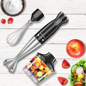 SAYESO Hand Blender, (New Version) 4-in-1 Multifunctional Electric Immersion Blender with Ballon Whisk, 16oz Chopper Bowl and BPA-Free Beaker for Baby Food, Shakes, Smoothies, Sauces, Soup and More