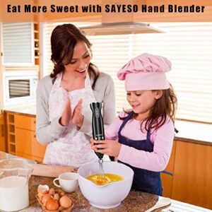 SAYESO Hand Blender, (New Version) 4-in-1 Multifunctional Electric Immersion Blender with Ballon Whisk, 16oz Chopper Bowl and BPA-Free Beaker for Baby Food, Shakes, Smoothies, Sauces, Soup and More