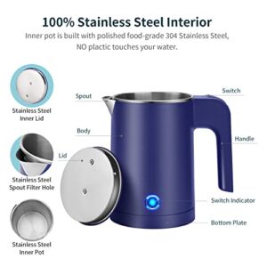 0.6L Small Portable Electric Kettle, Mini Stainless Steel Travel Kettle, Portable Mini Hot Water Boiler Heater, Quiet Fast Boil & Cool Touch with Boil-Dry Protection