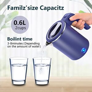 0.6L Small Portable Electric Kettle, Mini Stainless Steel Travel Kettle, Portable Mini Hot Water Boiler Heater, Quiet Fast Boil & Cool Touch with Boil-Dry Protection