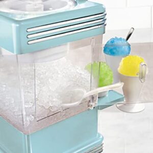 Nostalgia RSM602 Countertop Snow Cone Maker Makes 20 Icy Treats, Includes 2 Reusable Plastic Cups & Ice Scoop, Aqua, 17.3x10.0x13.5