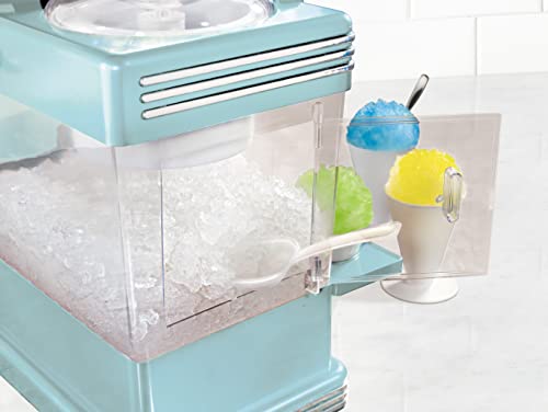 Nostalgia RSM602 Countertop Snow Cone Maker Makes 20 Icy Treats, Includes 2 Reusable Plastic Cups & Ice Scoop, Aqua, 17.3x10.0x13.5