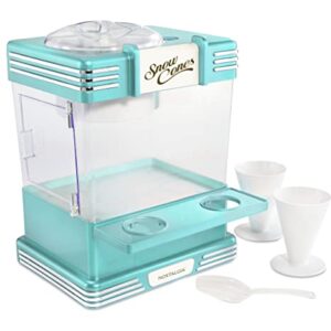 Nostalgia RSM602 Countertop Snow Cone Maker Makes 20 Icy Treats, Includes 2 Reusable Plastic Cups & Ice Scoop, Aqua, 17.3x10.0x13.5