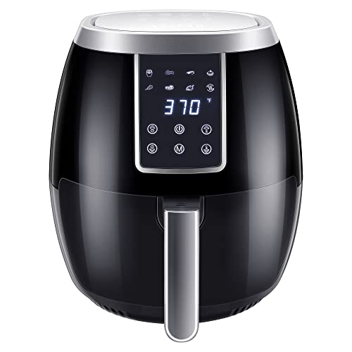 6 Qt XL Air Fryer - Large Family Size Greaseless Air Frier by AKYLAR with Digital Temp and Time Control, Customizable 8 in 1 Functions for Frying, Cooking, Roasting, Broiling, with Recipe Book