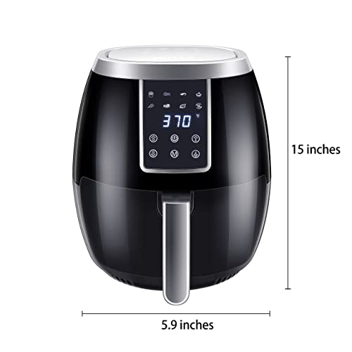 6 Qt XL Air Fryer - Large Family Size Greaseless Air Frier by AKYLAR with Digital Temp and Time Control, Customizable 8 in 1 Functions for Frying, Cooking, Roasting, Broiling, with Recipe Book