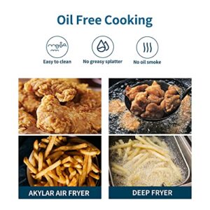 6 Qt XL Air Fryer - Large Family Size Greaseless Air Frier by AKYLAR with Digital Temp and Time Control, Customizable 8 in 1 Functions for Frying, Cooking, Roasting, Broiling, with Recipe Book