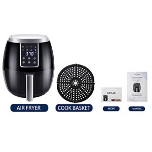 6 Qt XL Air Fryer - Large Family Size Greaseless Air Frier by AKYLAR with Digital Temp and Time Control, Customizable 8 in 1 Functions for Frying, Cooking, Roasting, Broiling, with Recipe Book