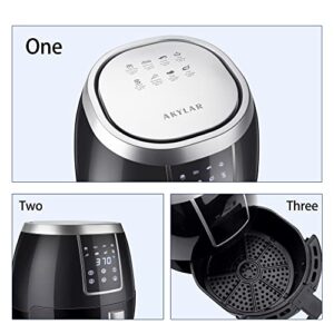 6 Qt XL Air Fryer - Large Family Size Greaseless Air Frier by AKYLAR with Digital Temp and Time Control, Customizable 8 in 1 Functions for Frying, Cooking, Roasting, Broiling, with Recipe Book