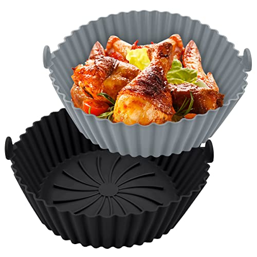 Air Fryer Liners Air Fryer Silicone Liners Air Fryer Accessories Silicone Air Fryer Basket Reusable, Black Grey