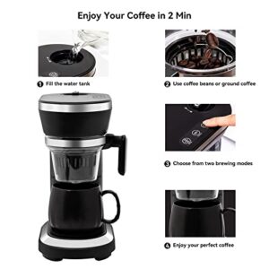 JAVASTARR Coffee Maker with Grinder Built in, Coffee Grinder and Maker All in One, Bean to Cup Grind and Brew Coffee Maker, Capacity 12-15 Oz Steam Pressure Technology Grinding Coffee Makers