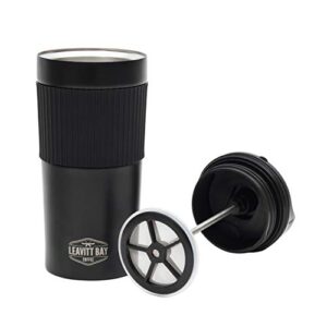 portable french press travel mug – double wall travel french press mug – home, office, or camping french press coffee maker – 15 oz portable coffee maker for travel – no leak coffee or tea press