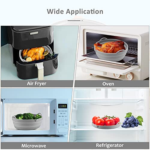 Air fryer Silicone Liners Reusable, 7.5IN Air Fryer Silicone Pot, Foldable Silicone Air Fryer Basket with Silicone Oven Mitts for Air Fryer, Oven, Microwave, etc.（Gray）