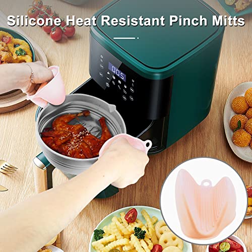 Air fryer Silicone Liners Reusable, 7.5IN Air Fryer Silicone Pot, Foldable Silicone Air Fryer Basket with Silicone Oven Mitts for Air Fryer, Oven, Microwave, etc.（Gray）