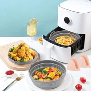 Air fryer Silicone Liners Reusable, 7.5IN Air Fryer Silicone Pot, Foldable Silicone Air Fryer Basket with Silicone Oven Mitts for Air Fryer, Oven, Microwave, etc.（Gray）