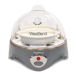 West Bend 87628 Automatic Electric Egg Cooker Hard-or Soft-Cook 7 or 2 Poached or Scrambled, 360 Watts, Gray