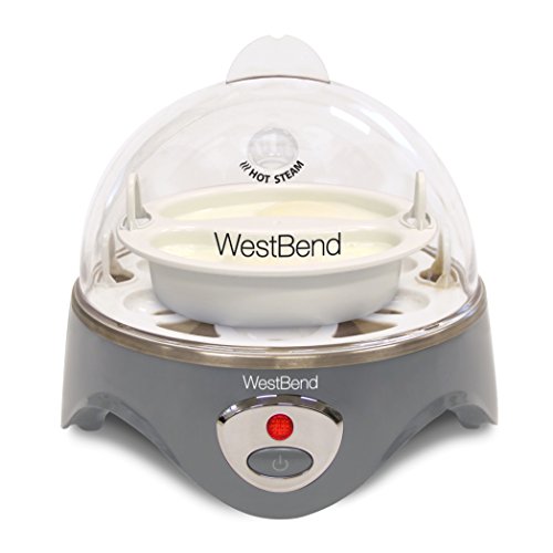 West Bend 87628 Automatic Electric Egg Cooker Hard-or Soft-Cook 7 or 2 Poached or Scrambled, 360 Watts, Gray