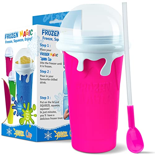 Slushy Maker Cup, Frozen Magic Squeeze Cup, 16.9 oz/500ml Slushy Squeeze Cup for Homemade Milkshake, Magic Slushy Maker Squeeze Cup, DIY Smoothie Maker, Ice Maker Cup Squeeze (1 in Pink)