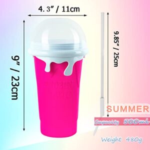 Slushy Maker Cup, Frozen Magic Squeeze Cup, 16.9 oz/500ml Slushy Squeeze Cup for Homemade Milkshake, Magic Slushy Maker Squeeze Cup, DIY Smoothie Maker, Ice Maker Cup Squeeze (1 in Pink)