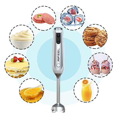 AIFEEL Immersion Hand Blender Set with 5 Accessories, Ice Crusher.Handheld Stick Blender with Milk Frother,500ML Chopper, 600ML Measuring Cup and Egg Whisk(white)