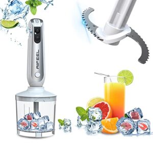 AIFEEL Immersion Hand Blender Set with 5 Accessories, Ice Crusher.Handheld Stick Blender with Milk Frother,500ML Chopper, 600ML Measuring Cup and Egg Whisk(white)