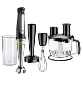 braun multiquick mq7077 4-in-1 immersion hand, powerful 500w stainless steel stick blender, variable speed + 6-cup food processor, whisk, beaker, masher, faster blend