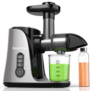 Touch LED Display Masticating Juicer Machines Vegetable and Fruit, Healnitor Cold Press Slow Juice Extractor Machines with Triple Mode, Easy to Clean Brush & Quiet Motor, 500ML Travel Bottle, Grey