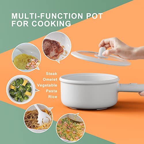 Pan Electric, Non-Stick Hot Pot Electric with Strainer, YOKEKON 2.64 Quart Large Cooking Pan for Omelet, Soup, Fondue, Pasta, Steak, Perfect for Dorm and Camping, Steamer, White