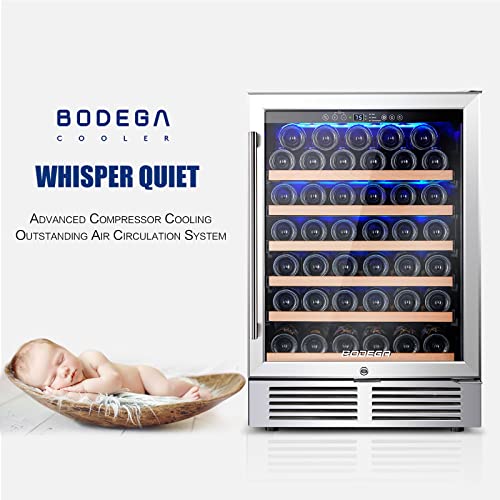 BODEGA 24 Inch Wine Cooler,52 Bottle Wine Refrigerator with WIFI APP Control Fits Champagne Bottles Keep Consistent Temperature Low noise Built in or Freestanding Wine Fridge for Home Office Bar