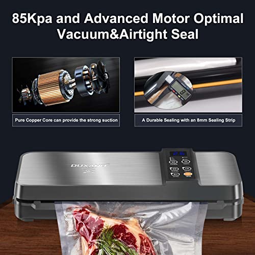 DUXANO Vacuum Sealer Machine, 85kPa Pro Vacuum Food Sealer with Built-in Cutter and Bag Storage (1 bag roll)