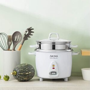 Aroma Housewares 14-Cup (Cooked) / 3Qt. Select Stainless Pot-Style Rice Cooker, & Food Steamer, One-Touch Operation, Automatic Keep Warm Mode, White (ARC-757-1SG)