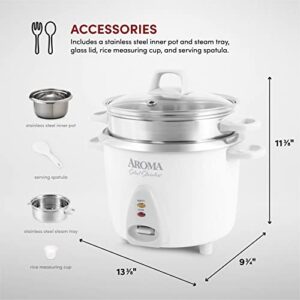 Aroma Housewares 14-Cup (Cooked) / 3Qt. Select Stainless Pot-Style Rice Cooker, & Food Steamer, One-Touch Operation, Automatic Keep Warm Mode, White (ARC-757-1SG)