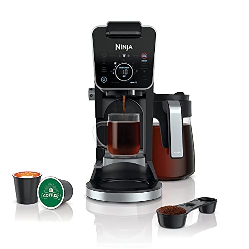 Ninja CFP301 DualBrew Pro Specialty 12-Cup Drip Maker with Glass Carafe, Single-Serve for Coffee Pods or Grounds, with 4 Brew Styles, Frother & Separate Hot Water System, Black (Renewed)