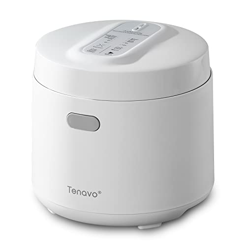 Tenavo Small Rice Cooker 3 Cups Uncooked,1.6L Rice Cooker Small, Portable Rice Cooker Small for 2-4 People, Mini Rice Cooker, Multi-cooker for Brown Rice, White Rice, Quinoa, Steel Cut Oats, and Grains, Touch Control, 400W, White