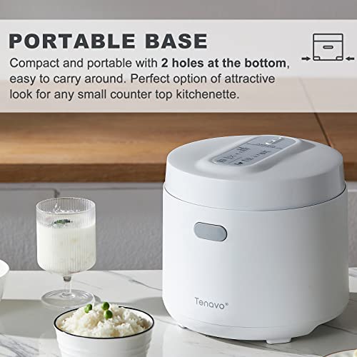 Tenavo Small Rice Cooker 3 Cups Uncooked,1.6L Rice Cooker Small, Portable Rice Cooker Small for 2-4 People, Mini Rice Cooker, Multi-cooker for Brown Rice, White Rice, Quinoa, Steel Cut Oats, and Grains, Touch Control, 400W, White