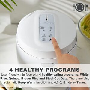 Tenavo Small Rice Cooker 3 Cups Uncooked,1.6L Rice Cooker Small, Portable Rice Cooker Small for 2-4 People, Mini Rice Cooker, Multi-cooker for Brown Rice, White Rice, Quinoa, Steel Cut Oats, and Grains, Touch Control, 400W, White