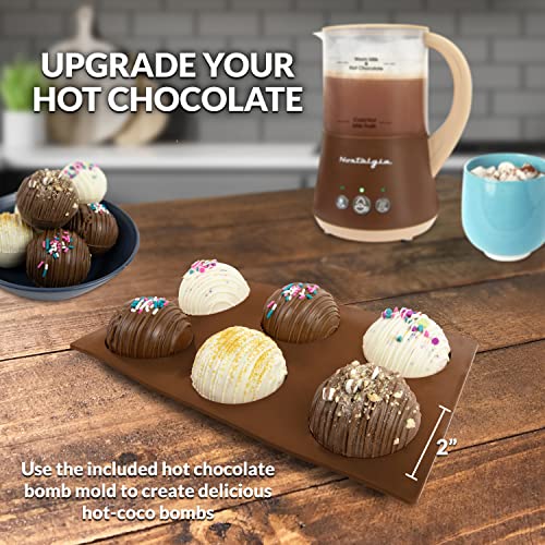 Nostalgia 32 Oz Frother and Hot Chocolate Maker, Warm or Cold Milk Foam, Includes Cocoa Bomb Mold, for Coffees, Lattes, Cappuccinos, Brown