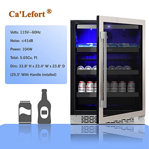 Ca'Lefort Beverage Refrigerator, 24 Inch Wide 220 Cans Beverage Cooler, Refrigerator with Touch Control Intelligent Digital Down To 34°F Degrees Beverage Drink Beer Mini Fridge for Home Office Gym