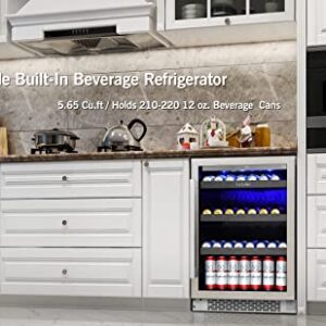 Ca'Lefort Beverage Refrigerator, 24 Inch Wide 220 Cans Beverage Cooler, Refrigerator with Touch Control Intelligent Digital Down To 34°F Degrees Beverage Drink Beer Mini Fridge for Home Office Gym