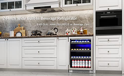 Ca'Lefort Beverage Refrigerator, 24 Inch Wide 220 Cans Beverage Cooler, Refrigerator with Touch Control Intelligent Digital Down To 34°F Degrees Beverage Drink Beer Mini Fridge for Home Office Gym