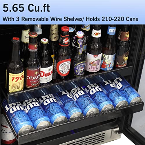 Ca'Lefort Beverage Refrigerator, 24 Inch Wide 220 Cans Beverage Cooler, Refrigerator with Touch Control Intelligent Digital Down To 34°F Degrees Beverage Drink Beer Mini Fridge for Home Office Gym