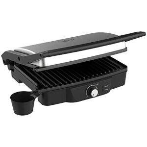 homcom 4 slice panini press grill, stainless steel sandwich maker with non-stick double plates, locking lids and drip tray, opens 180 degrees to fit any type or size of food