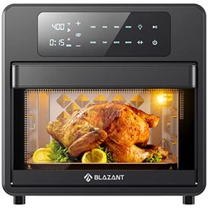 air fryer oven, toaster oven air fryer combo with shake reminder, countertop convection large airfryer oven with rotisserie, dehydrator, recipes & magnetic cheat sheet, 7 accessories blazant