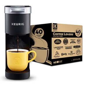 keurig k-mini coffee maker, black with coffee lovers’ 40 count variety pack coffee pods