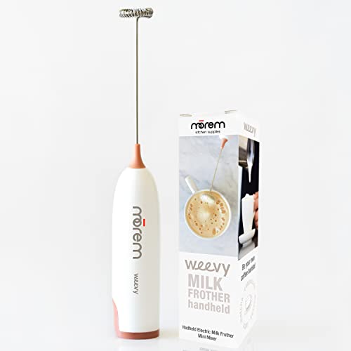 Morem WEEVY - Premium Milk Frother Handheld for Coffee, Latte, Matcha, Protein Shakes and More! Easy-to-use Hand mixer with stainless Steel Mini Whisk - No Stand Needed for Convenient Use Anywhere!