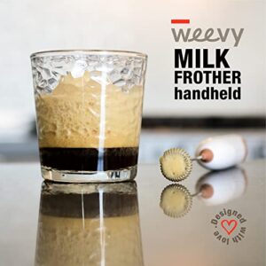 Morem WEEVY - Premium Milk Frother Handheld for Coffee, Latte, Matcha, Protein Shakes and More! Easy-to-use Hand mixer with stainless Steel Mini Whisk - No Stand Needed for Convenient Use Anywhere!