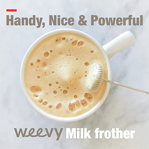 Morem WEEVY - Premium Milk Frother Handheld for Coffee, Latte, Matcha, Protein Shakes and More! Easy-to-use Hand mixer with stainless Steel Mini Whisk - No Stand Needed for Convenient Use Anywhere!